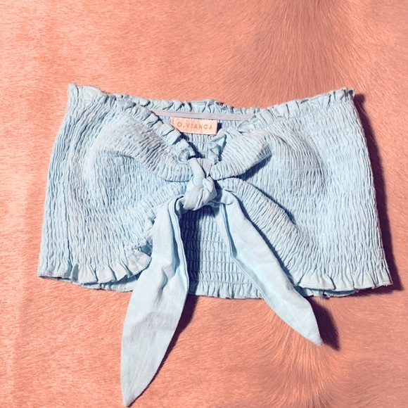 0. Vianca | Tops | Pale Blue Smocked Stretch Tie Front Tube Top Crop ...